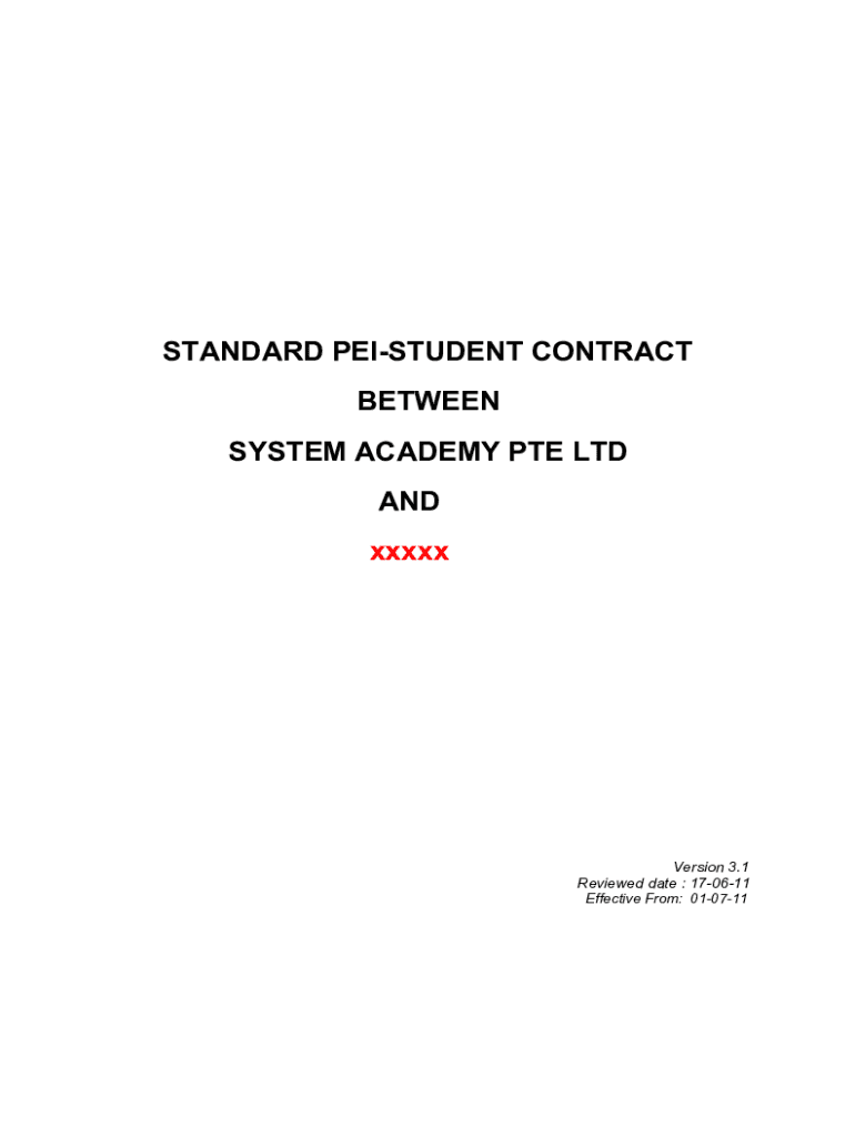Fillable Online Standard PEI-Student Contract - Singapore's College ...