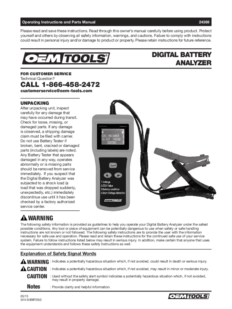 Fillable Online Oemtools 24369 Operating Instructions And Parts Manual ...