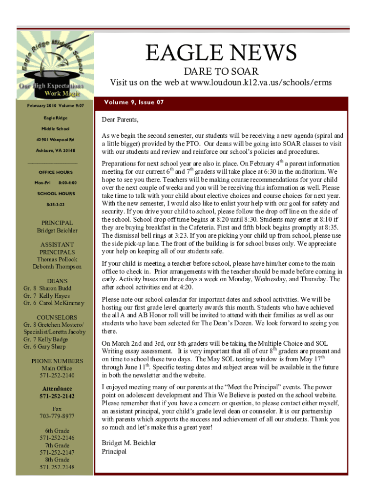 Fillable Online The Eagle Ridge Middle... - Loudoun County Public ...