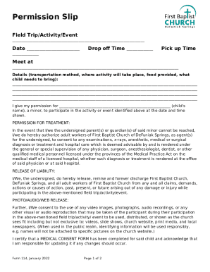 Permission Slip Field Trip/Activity/Event Doc Template | pdfFiller
