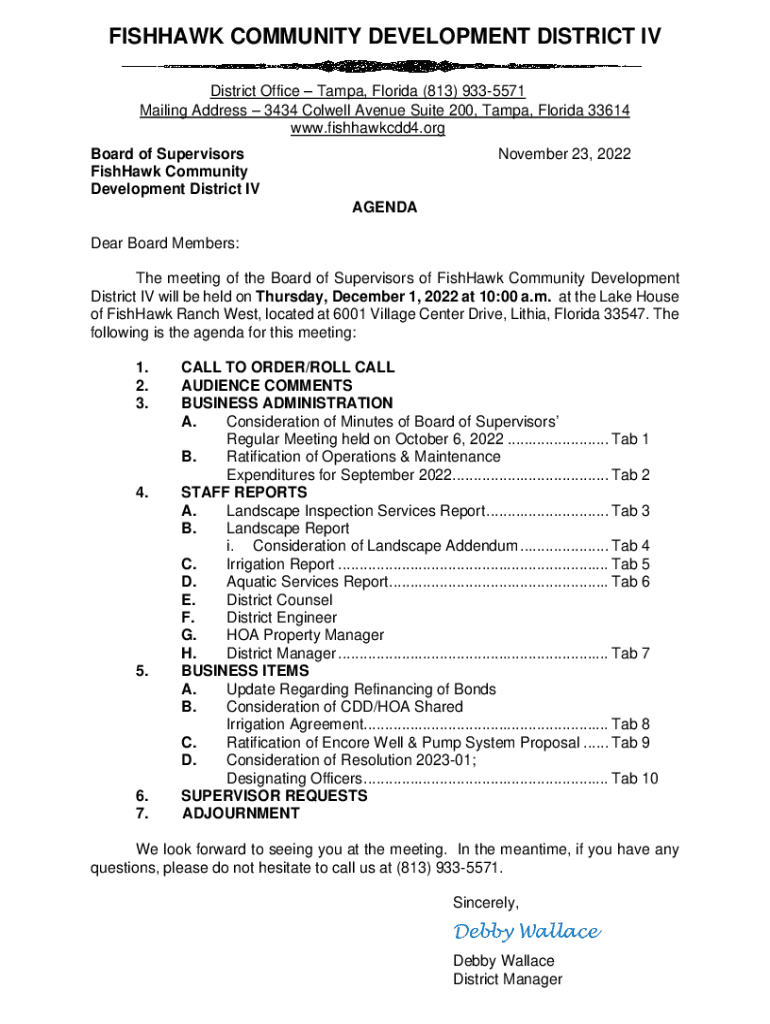 Fillable Online FISHHAWK COMMUNITY DEVELOPMENT DISTRICT IV Fax Email ...