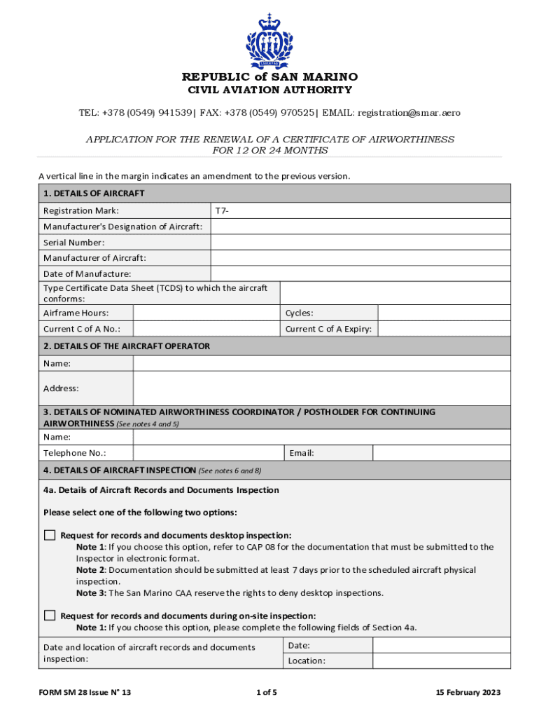 Fillable Online FORM SM 28AApplication for the Renewal of C of A for ...