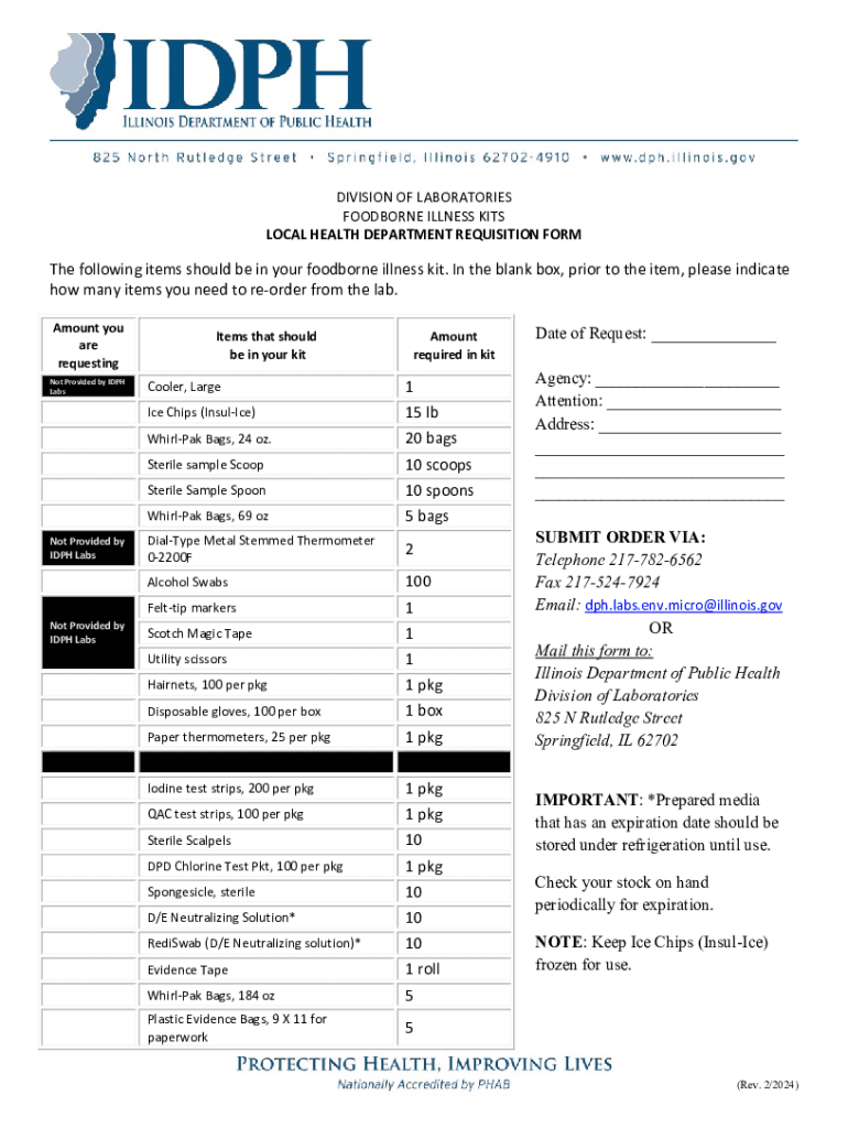 Fillable Online The following items should be in your foodborne illness ...