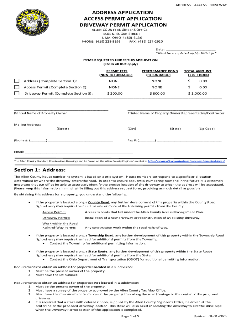 Fillable Online APPLICATION FOR ADDRESS - ACCESS - DRIVEWAY Fax Email ...