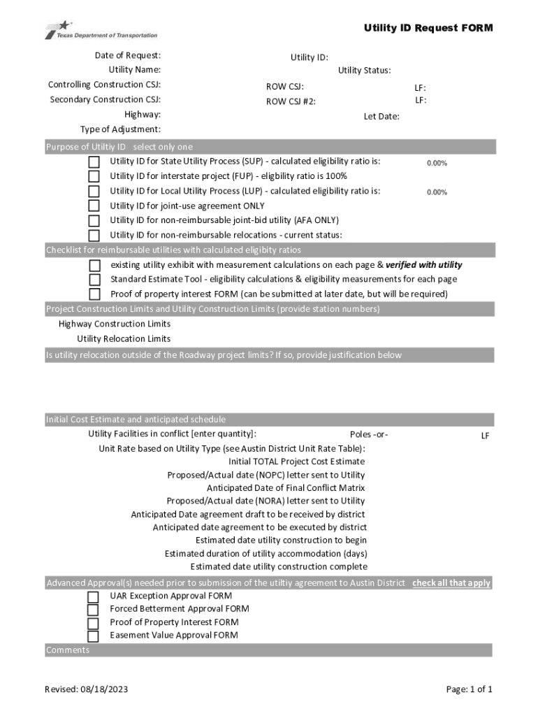 Fillable Online ftp txdot Utility ID Request Form Fax Email Print ...