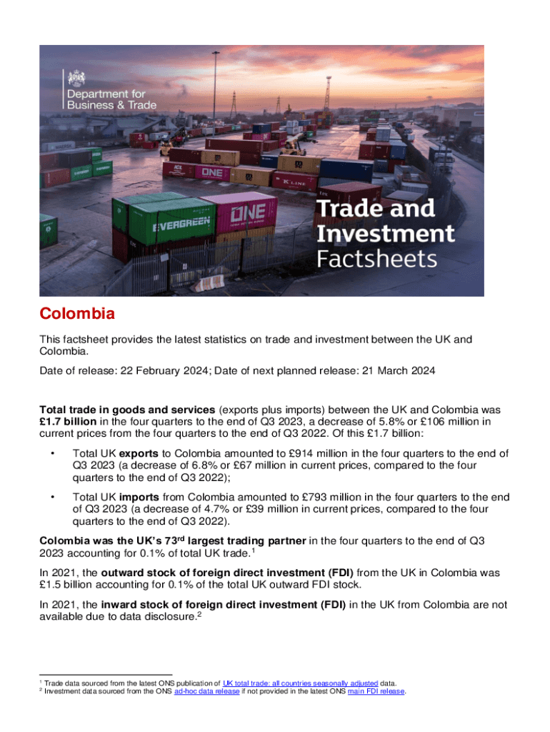 Fillable Online Colombia - Trade and Investment Factsheet Fax Email ...