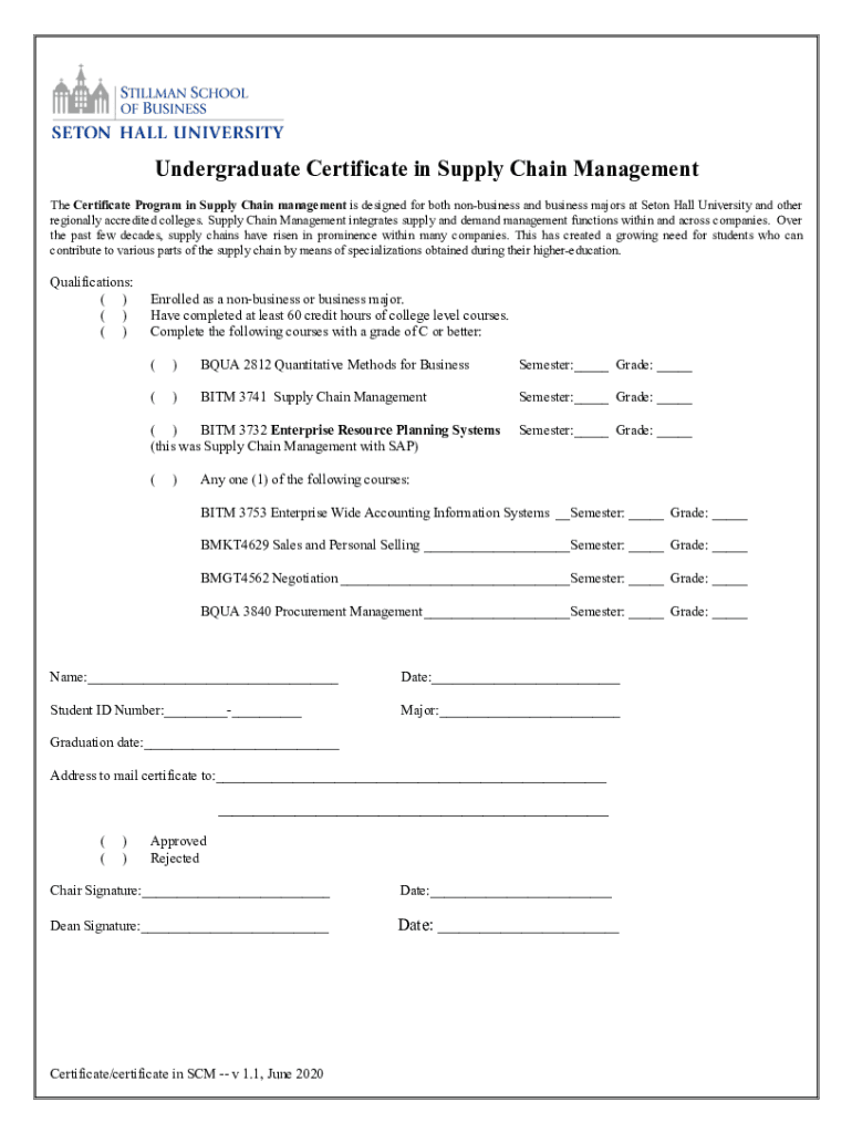 Fillable Online Undergraduate Certificate in Supply Chain Management ... Fax Email Print - pdfFiller