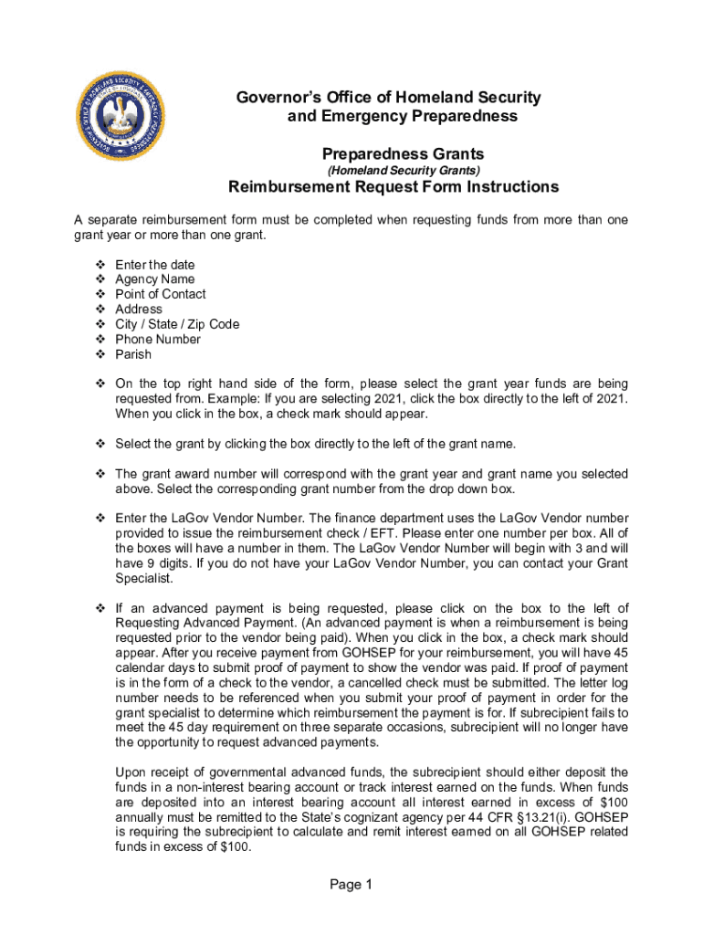 Fillable Online gohsep la Reimbursement Request Form Instructions Fax ...