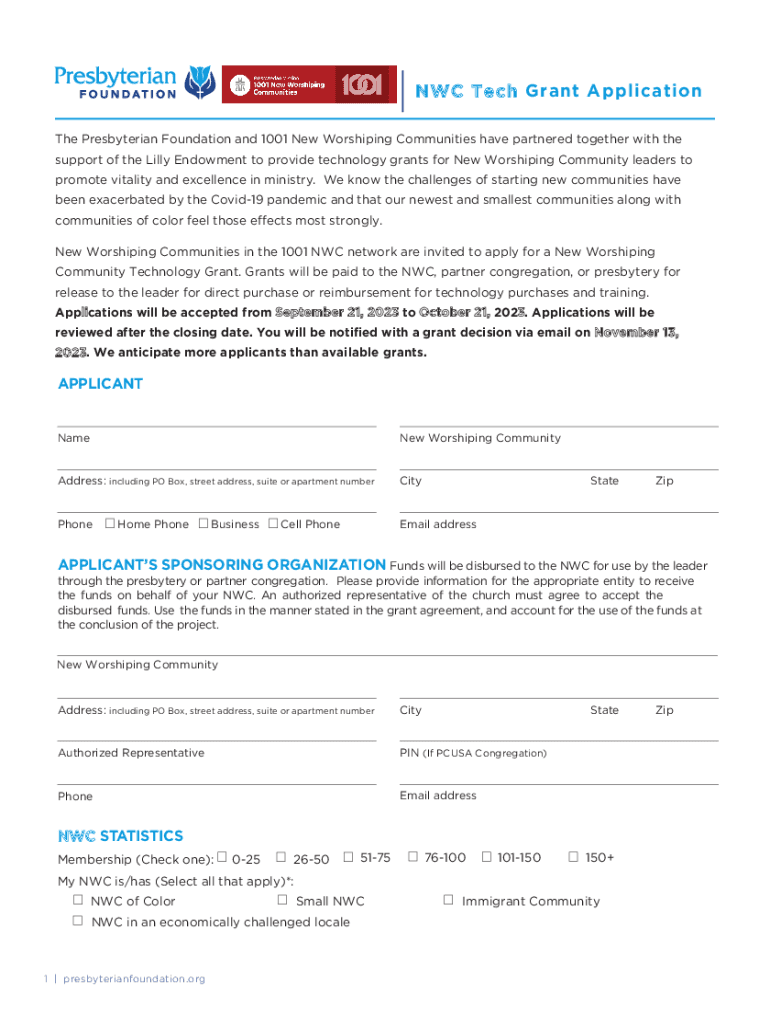 Fillable Online NWC Tech Grant Application Fax Email Print - pdfFiller