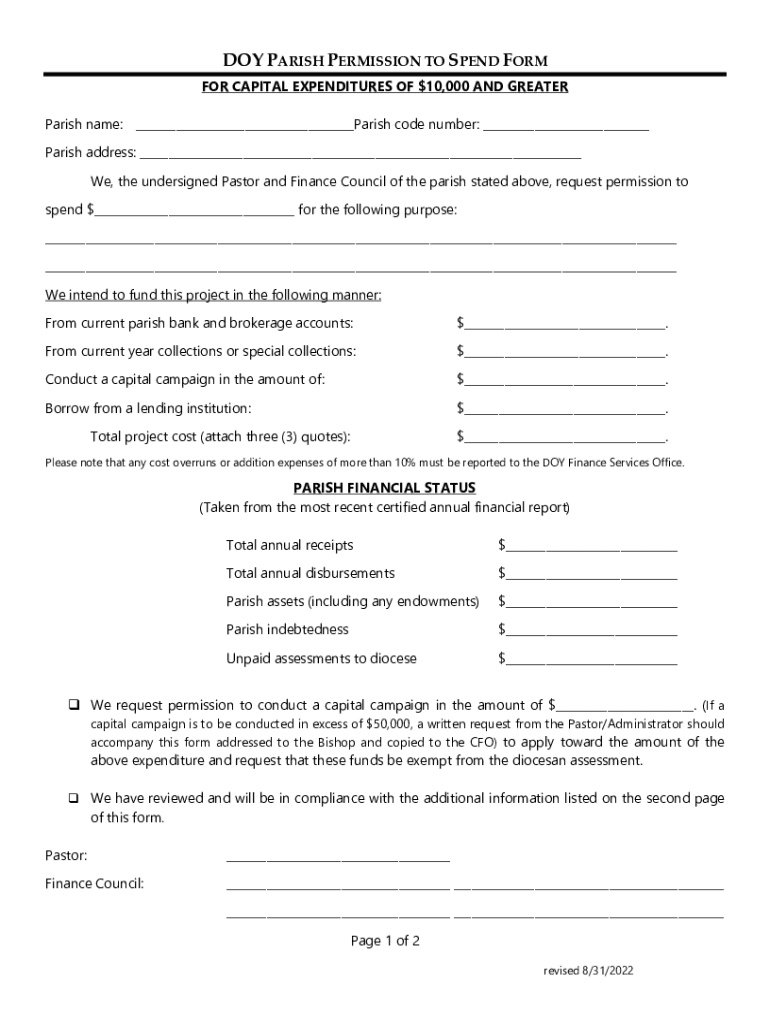 Fillable Online doy parish permission to spend form Fax Email Print ...