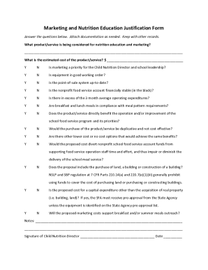 Fillable Online Marketing and Nutrition Education Justification Form ...