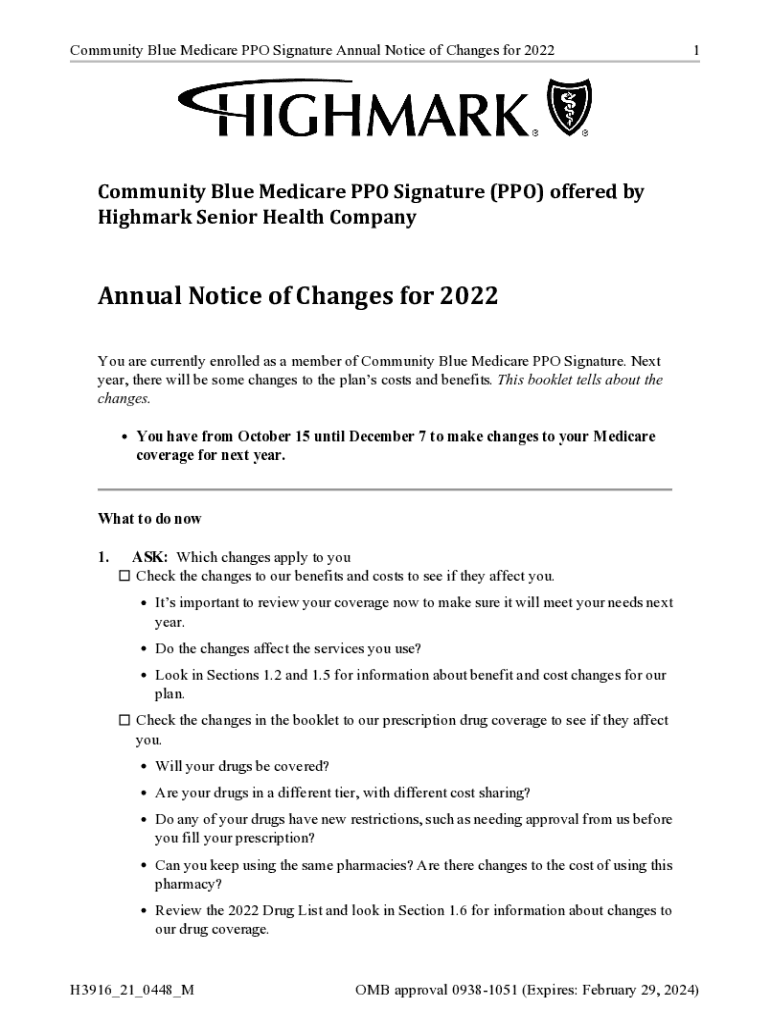 Fillable Online Community Blue Medicare PPO Signature Annual Notice of ...