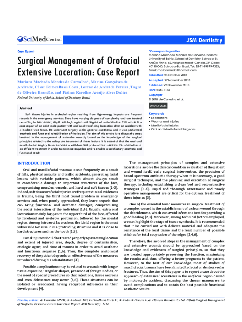 Fillable Online Surgical Management of Orofacial Extensive Laceration ...