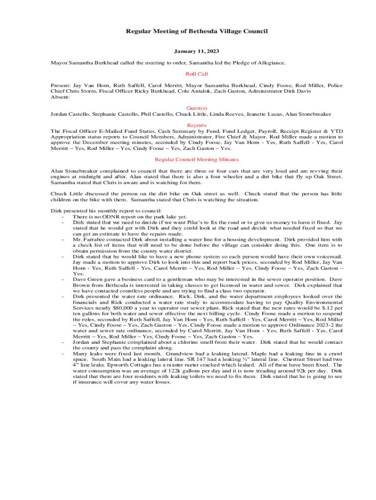 Fillable Online Present: Jay Van Horn, Ruth Saffell, Carol Merritt ...