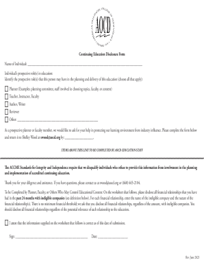 Fillable Online Continuing Education Disclosure Form Name of Individual ...