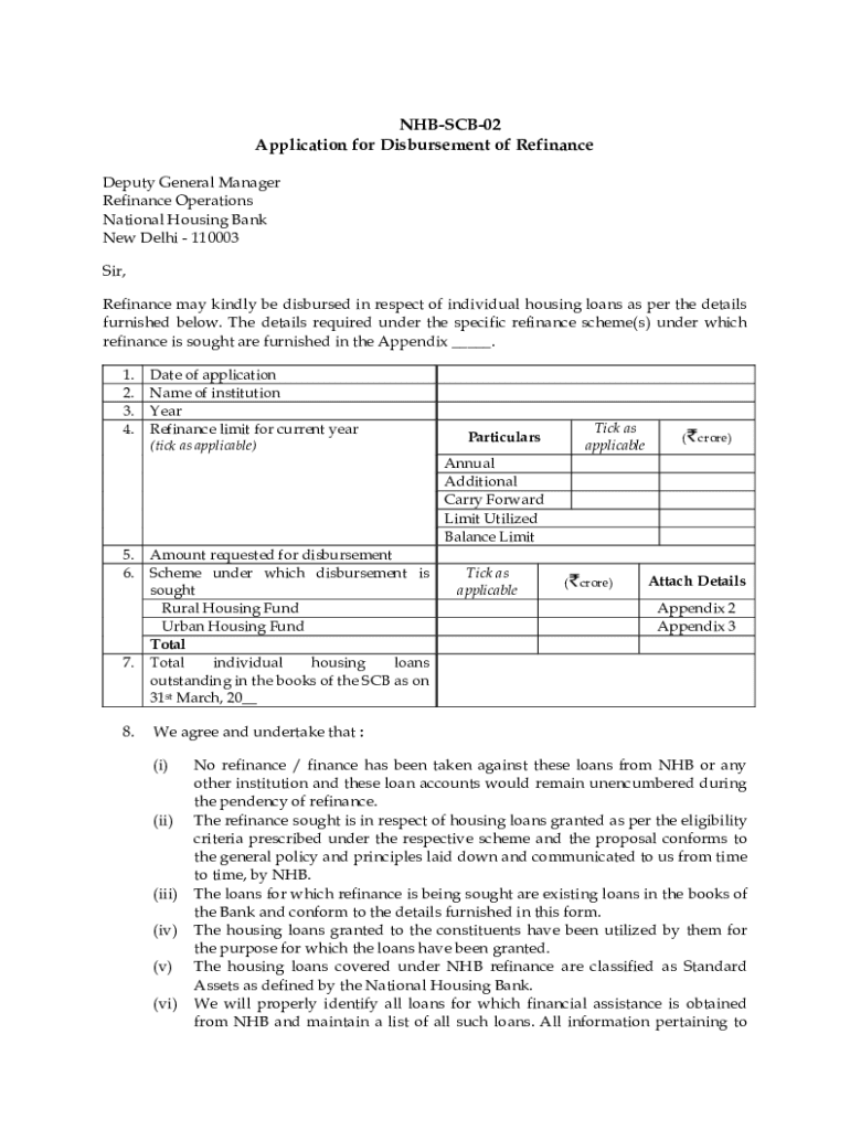 Fillable Online NHB-HFC-02 Application for Disbursement of Refinance ...