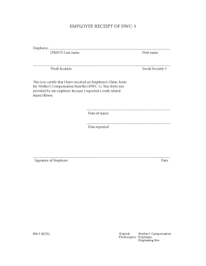 Fillable Online EMPLOYEE RECEIPT OF DWC-1 Fax Email Print - pdfFiller