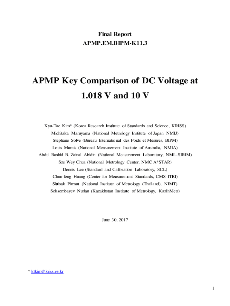 Fillable Online APMP Key Comparison of DC Voltage at 10 V and 1.018 V ...