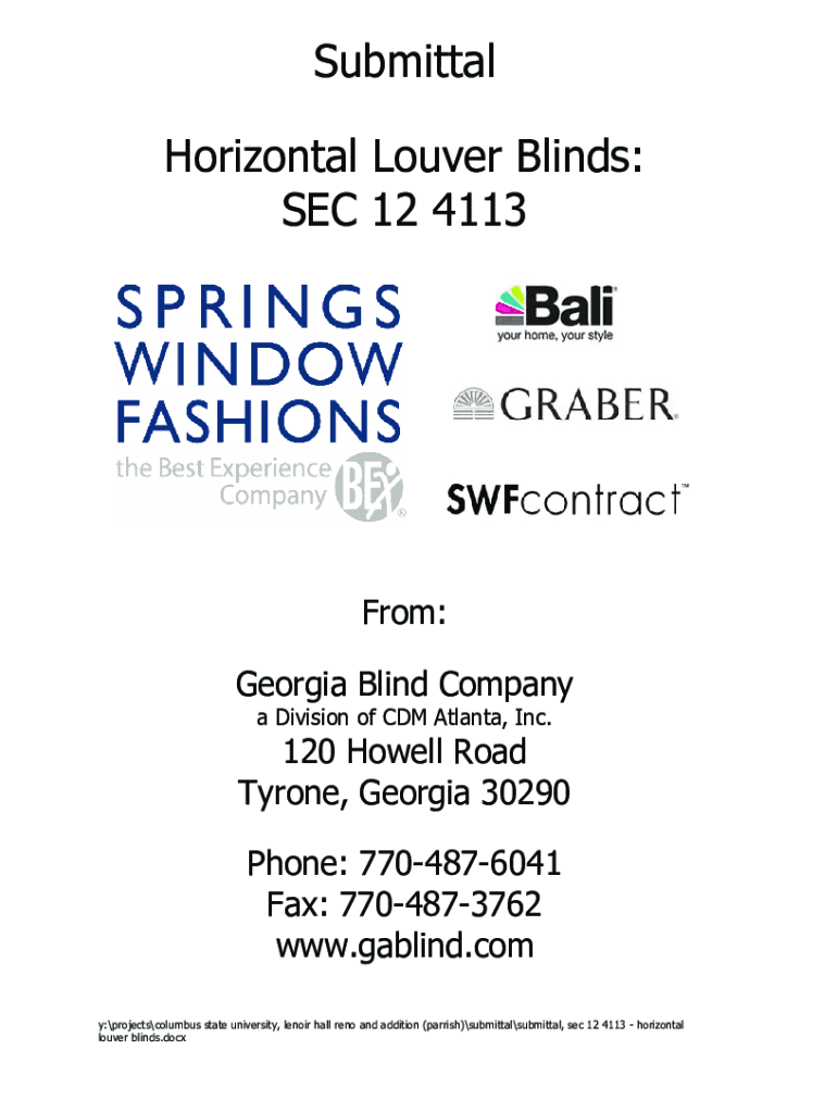 Fillable Online Submittal, SEC 12 4113 - Horizontal Louver Blinds Fax ...