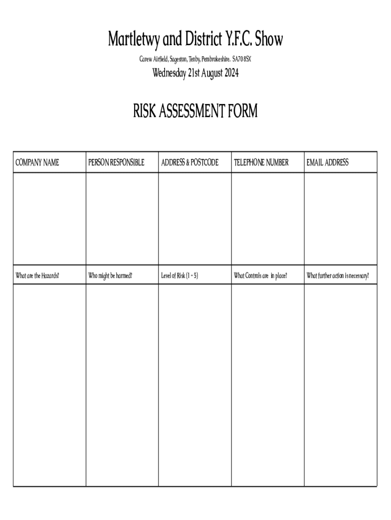 Fillable Online TRADE STAND & STALLS - Risk Assessment Form 2024 Fax ...