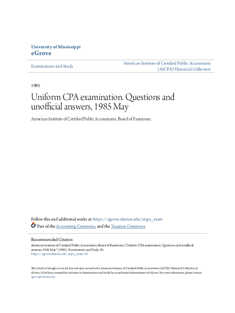 Fillable Online Uniform CPA examination. Questions and unofficial ...