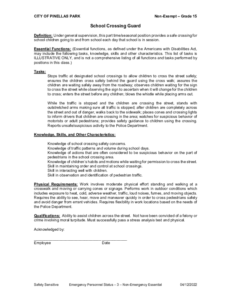 Fillable Online SCHOOL CROSSING GUARDS CONTRACT PART-TIME & ... Fax ...