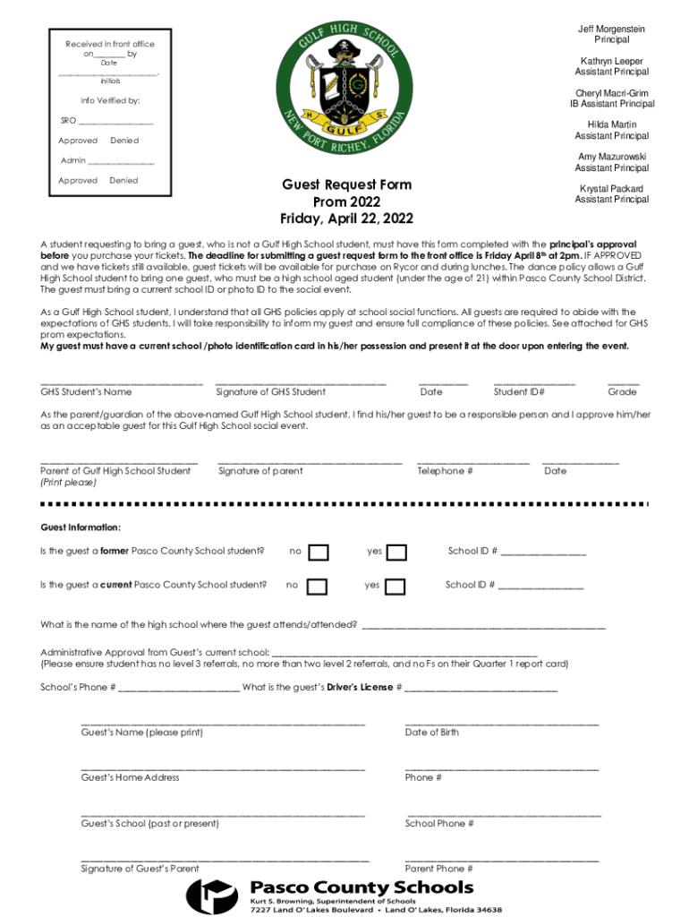 Fillable Online ghs pasco k12 fl Guest Request Form Prom 2022 Fax Email ...