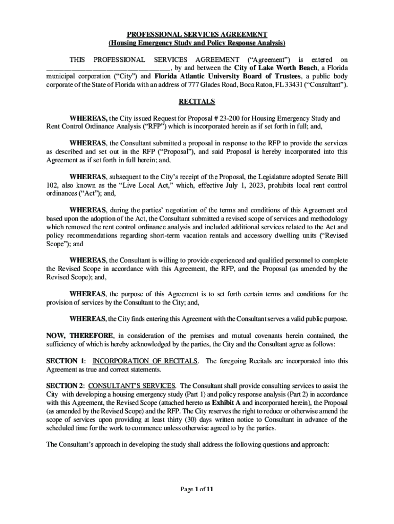 Fillable Online PROFESSIONAL SERVICES AGREEMENT (Housing ... Fax Email ...