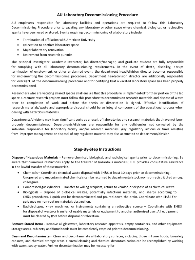 Fillable Online Laboratory Decommissioning Procedure - the NMSU safety ...