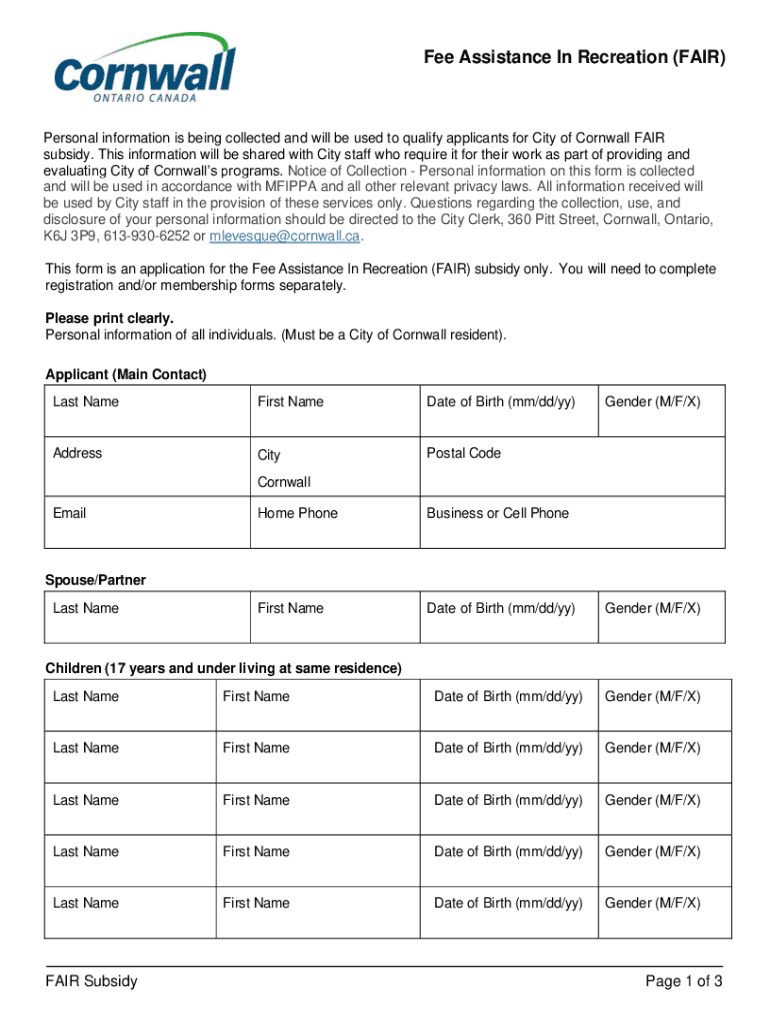 Fillable Online Recreation Fee Assistance Program Form Fax Email Print - pdfFiller