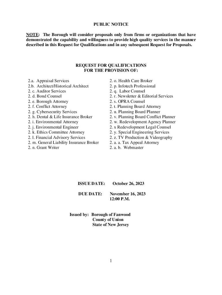 Fillable Online PUBLIC NOTICE Request for Proposals - Engineering ...