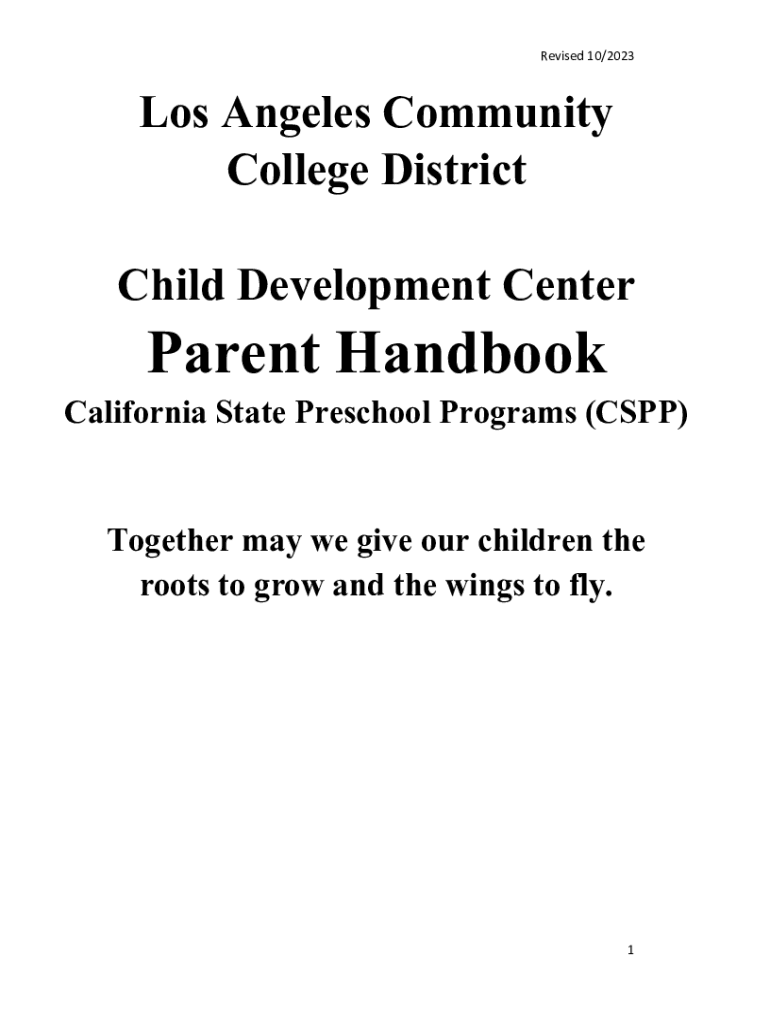 Fillable Online Parent Handbook California State Preschool Program ...