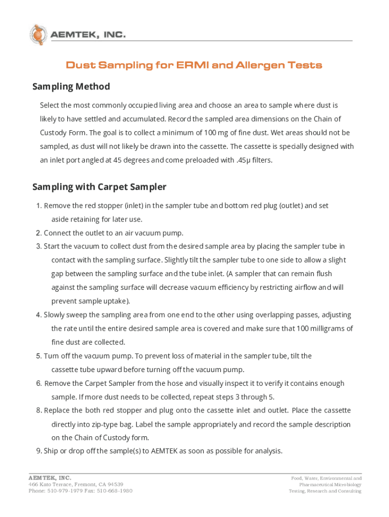 Fillable Online IAQ Facts: Collecting an ERMI Sample Fax Email Print ...