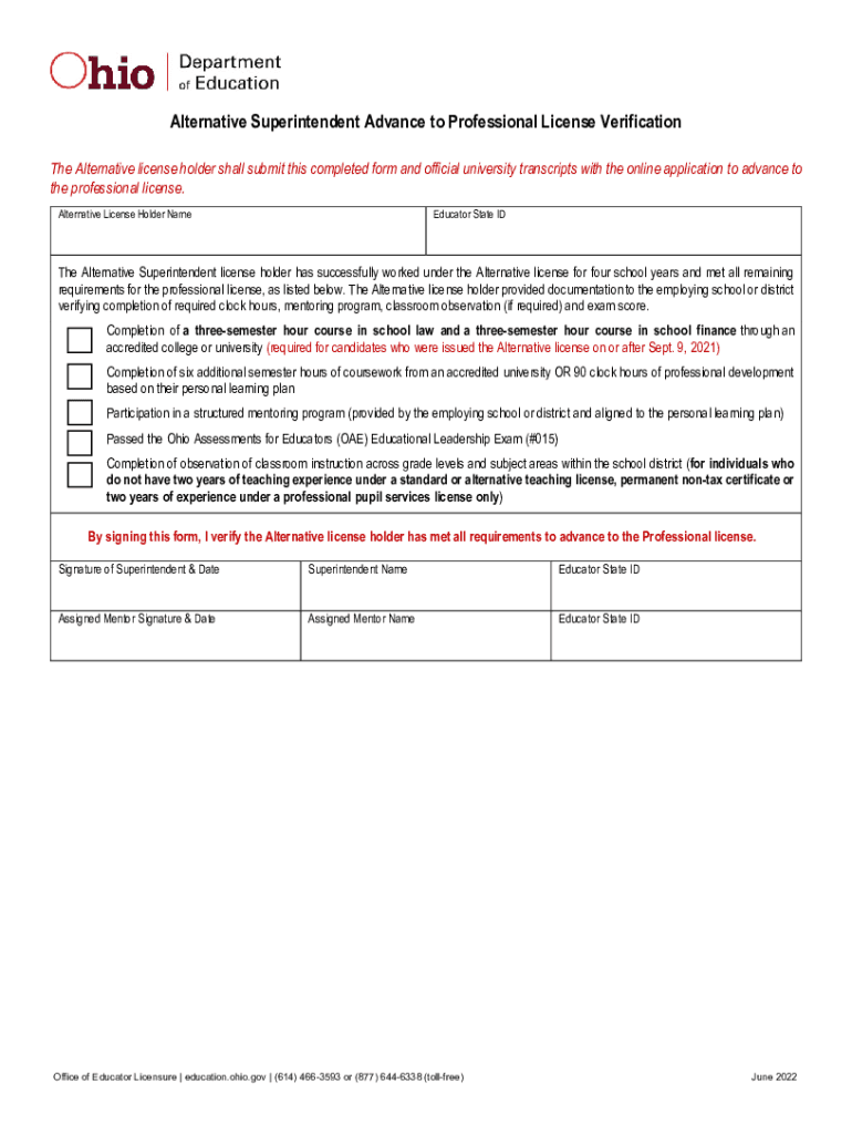 Fillable Online Alternative Superintendent Advance Verification Form. Alternative Superintendent ...