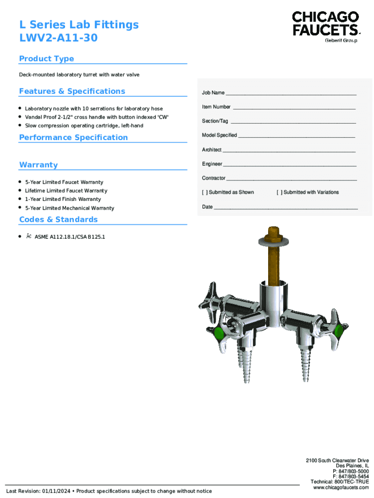 Fillable Online Deck-mounted laboratory turret with water valve Fax ...