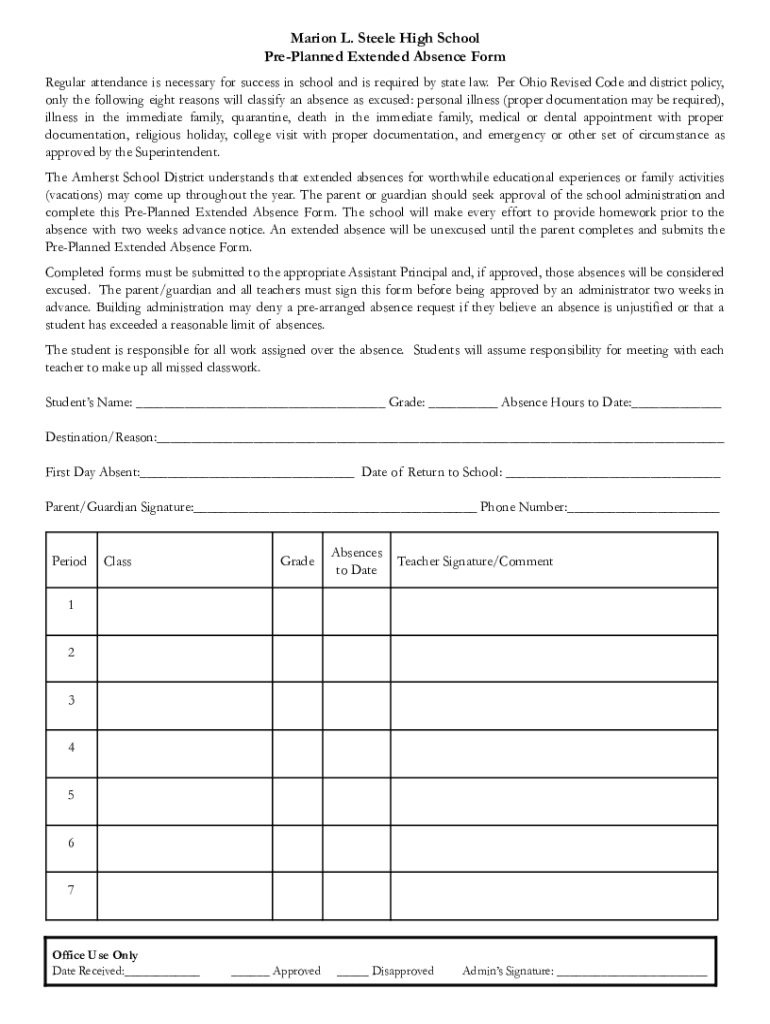Fillable Online Pre-Planned Extended Absence Form Fax Email Print ...