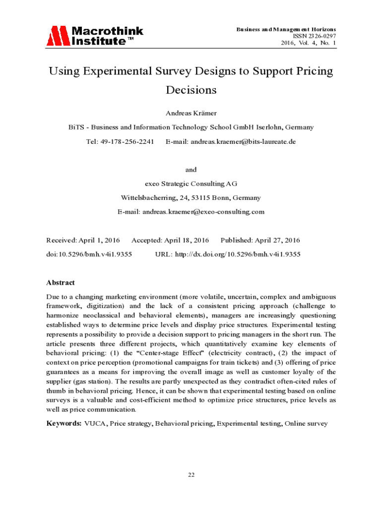 Fillable Online Using Experimental Survey Designs to Support Pricing ...