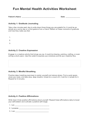 Fillable Online Fun Mental Health Activities Worksheet PDF. Boost well ...
