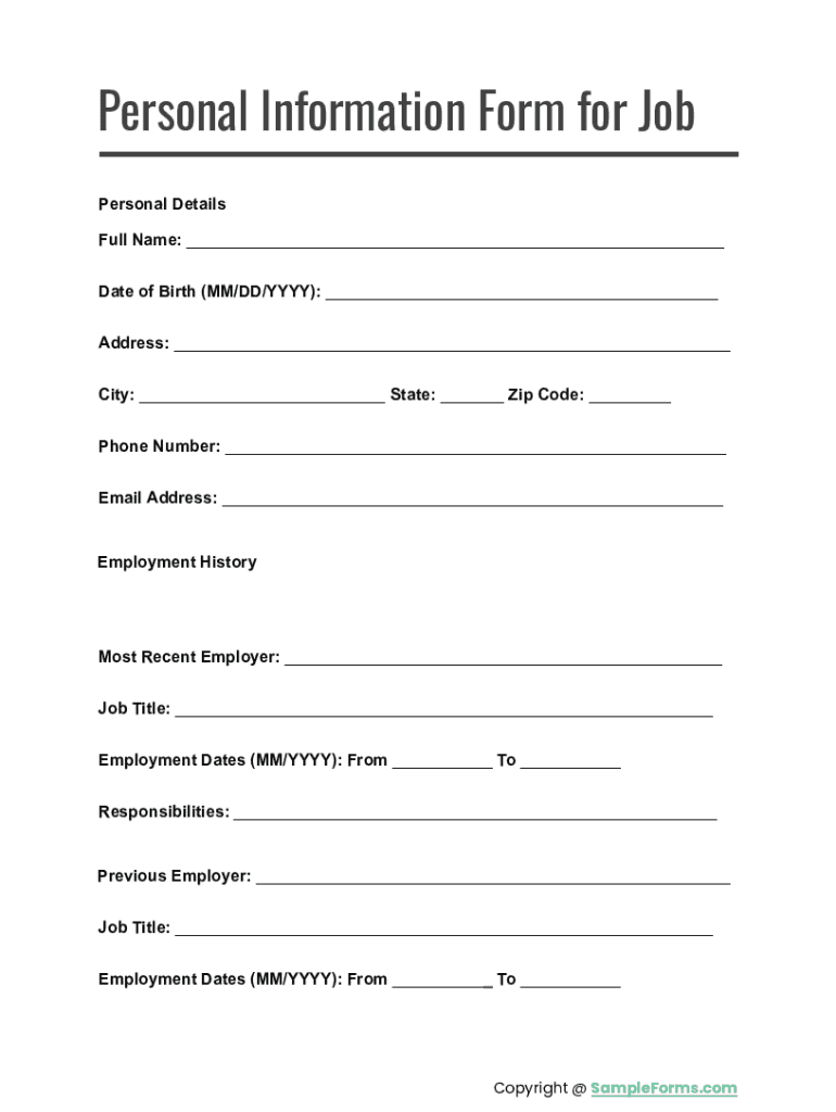 Fillable Online Fillable Employee Personal Information Form Fax Email ...