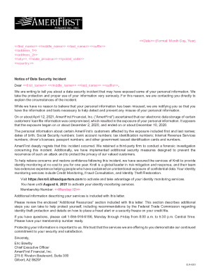 Fillable Online Month Day, Year) Notice of Data Security Incident Dear ...