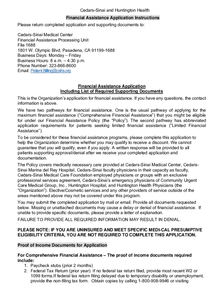 Fillable Online Cedars-Sinai Financial Assistance Application-English Audio Fax Email Print ...
