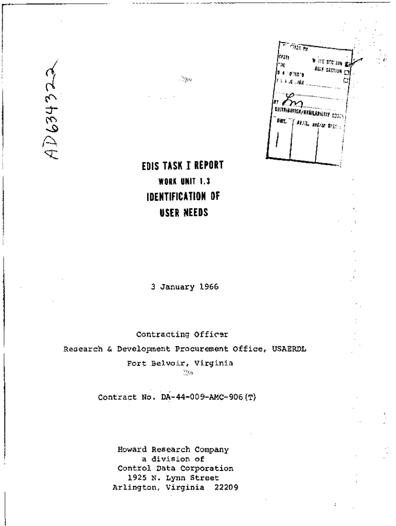 Fillable Online EDIS TASK I REPORT IDENTIFICATION OF USER NEEDS Fax ...