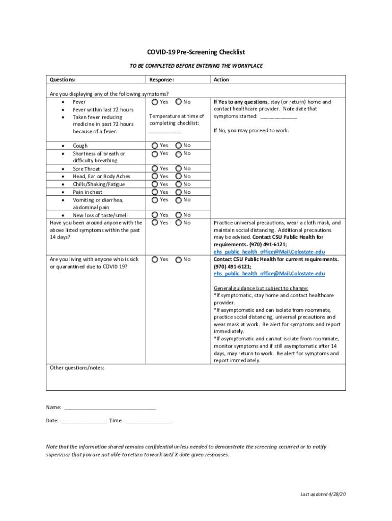 Fillable Online Required Screening Questions For individuals who are ...