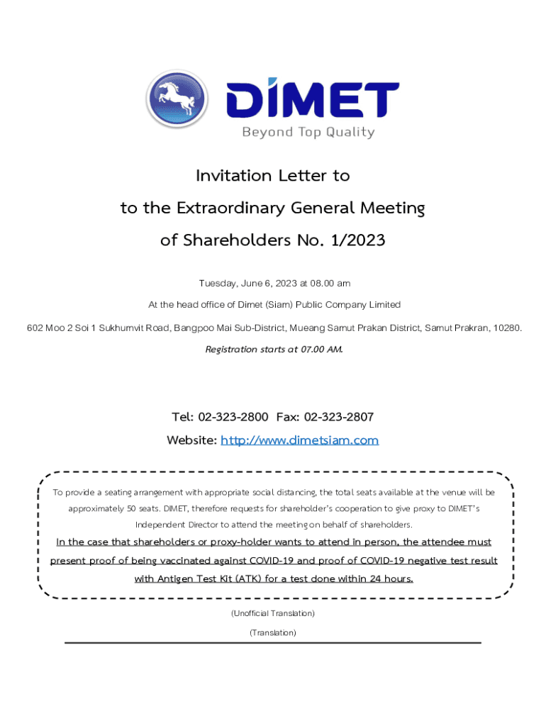 Fillable Online Invitation Letter of The 2023 Annual General ...