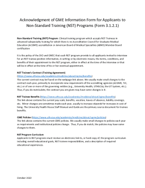 Fillable Online Acknowledgment of GME Information Form for Applicants ...