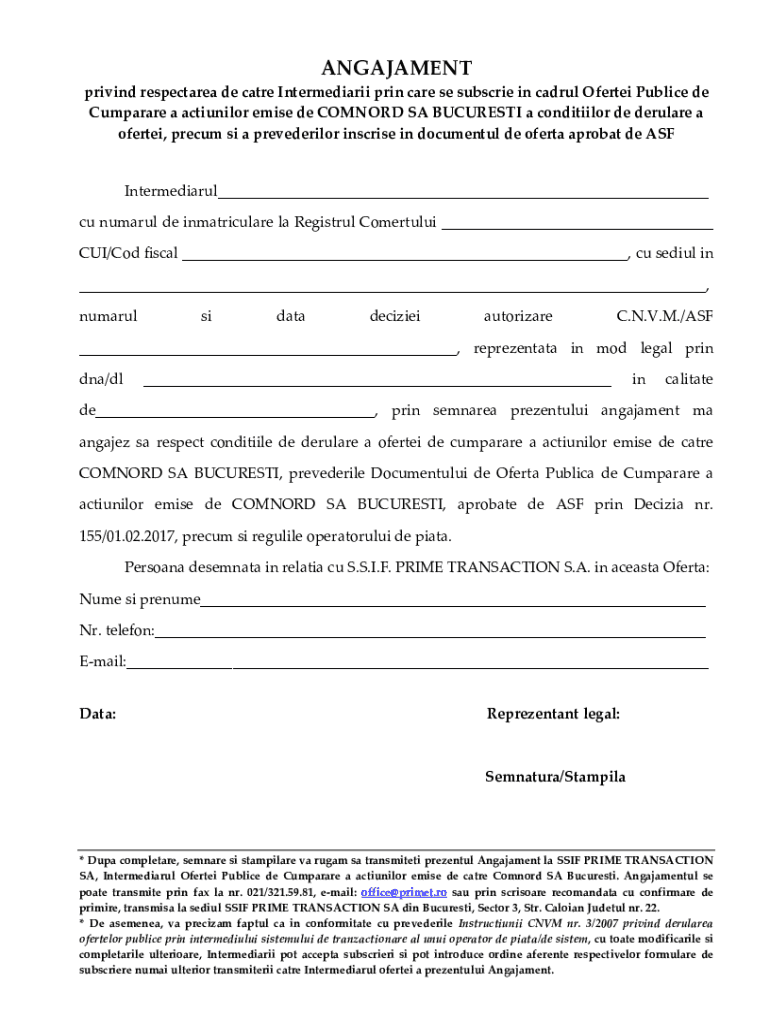 Fillable Online ANUN Oferta Public de Cumprare a aciunilor emise de ... Fax Email Print - pdfFiller