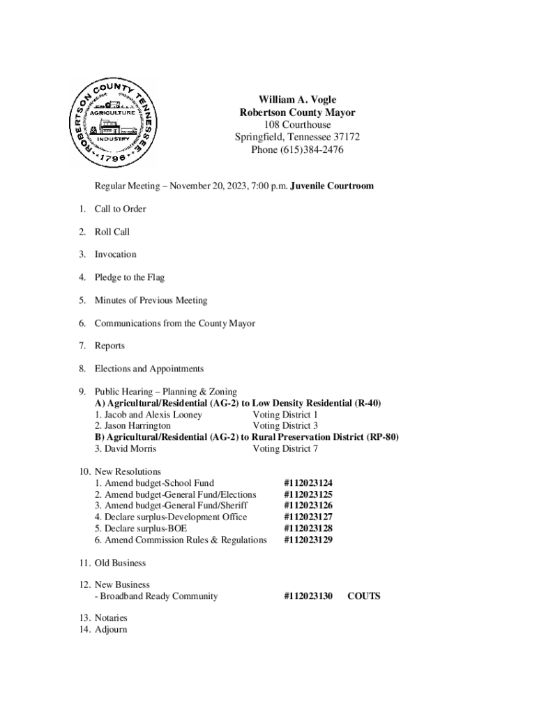 Fillable Online William A. Vogle Robertson County Mayor ... Fax Email ...