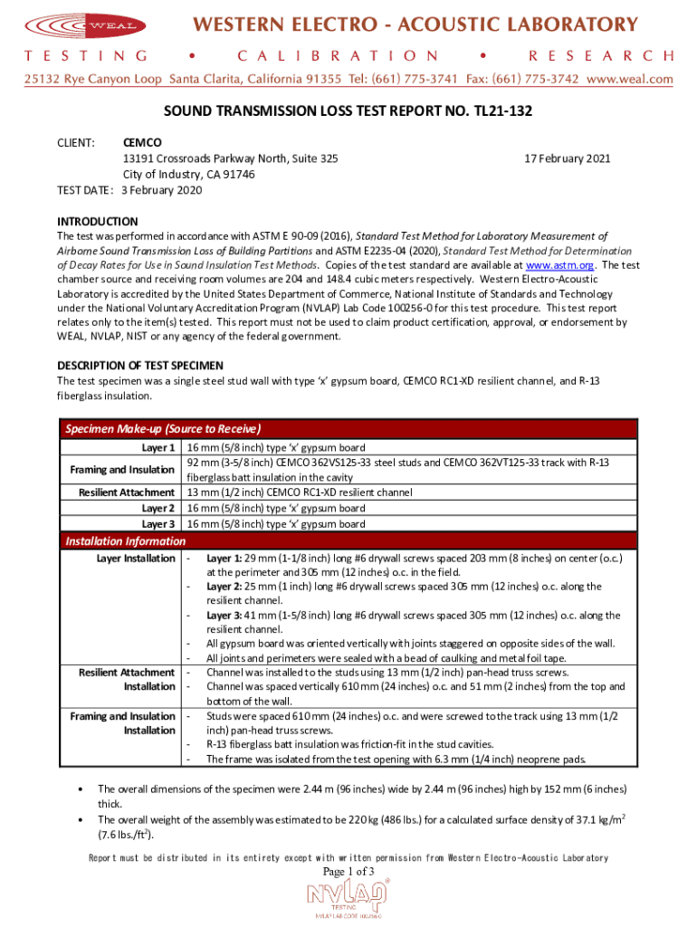 Fillable Online ASTM E90 Window Test Report Template - GAMCO Fax Email ...