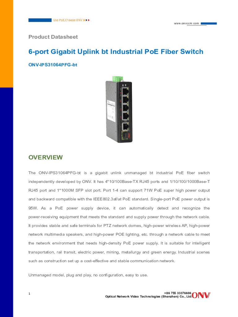 Fillable Online 6-port Gigabit Uplink bt Industrial PoE Fiber Switch ...