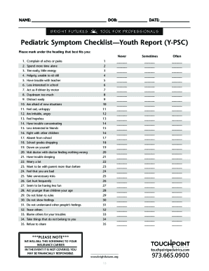 Fillable Online Pediatric Symptom Checklist-Youth Report (Y-PSC) Fax ...